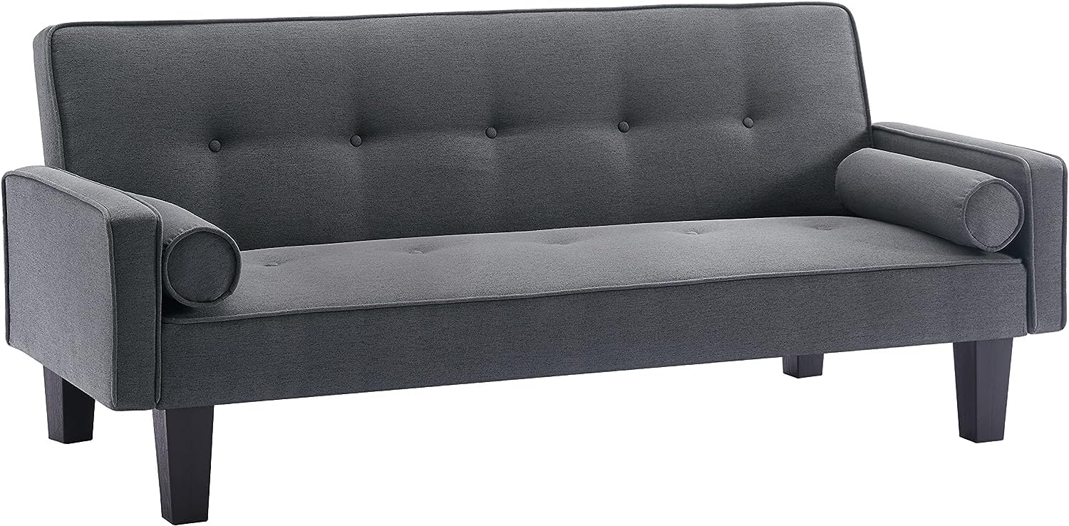 YUNLife&Home Upholstery Loveseat Futon Sofa Daybed,Small Love Seat Recliner Couch for Living Room Office Apartment Compact Space Furniture Set,Solid and Easy to Assemble, Dark Gray 72" w