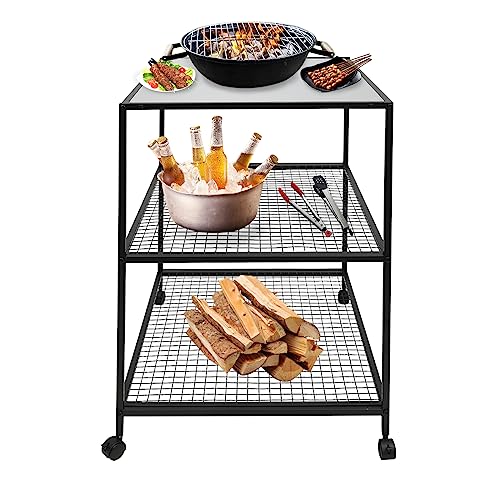 YETINGSHOP Three-Shelf Movable Food Prep and Work Cart Table Stainless Steel Grill Cart Cart Modular Table Suitable for Camping, Indoor and Outdoor, Dining Tables (Without a Handle)