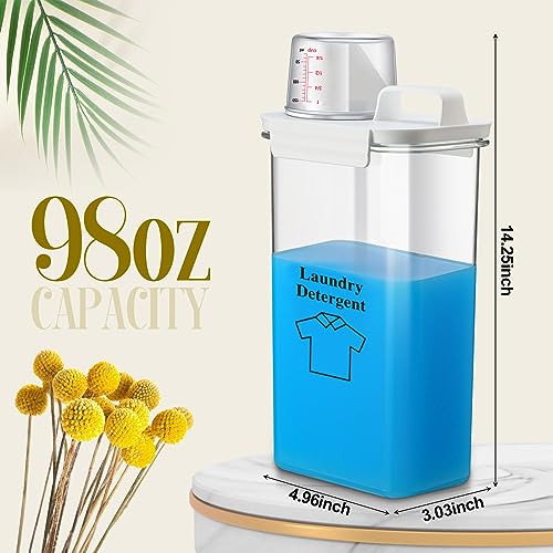 4 Pcs Laundry Detergent Dispenser Fabric Softener Dispenser 78/98 oz Laundry Powder Container Laundry Detergent Holder with Lid 16 Removable Labels for Soap Rice Oatmeal PET Food Grain, Clear (98 oz)