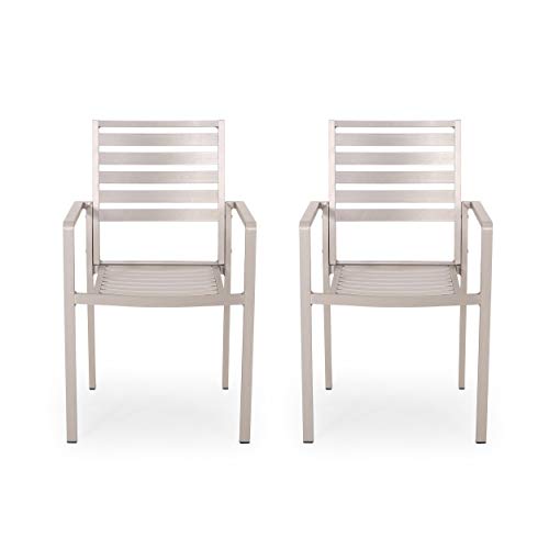 Daisy Outdoor Modern Aluminum Dining Chair (Set of 2), Silver