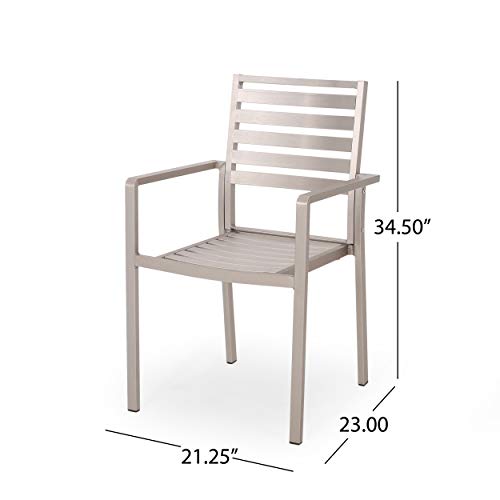 Daisy Outdoor Modern Aluminum Dining Chair (Set of 2), Silver