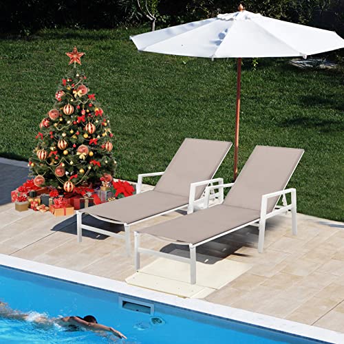 VARVIND Outdoor Patio Lounge Chair Set of 2, Aluminum Chaise Lounge Outdoor with 4 Adjustable Backrest Positions, Outdoor Patio Chaise Lounge Chairs Suitable for Backyard, Balcony, Poolside (Khaki)