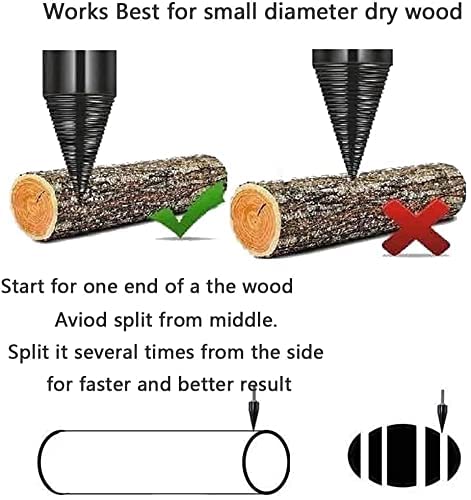 Firewood Log Splitter, 3pcs Drill Bit Removable Cones Kindling Wood Splitting Logs Bits Duty Electric Drills Screw Cone Driver Hex Square Round 32mm