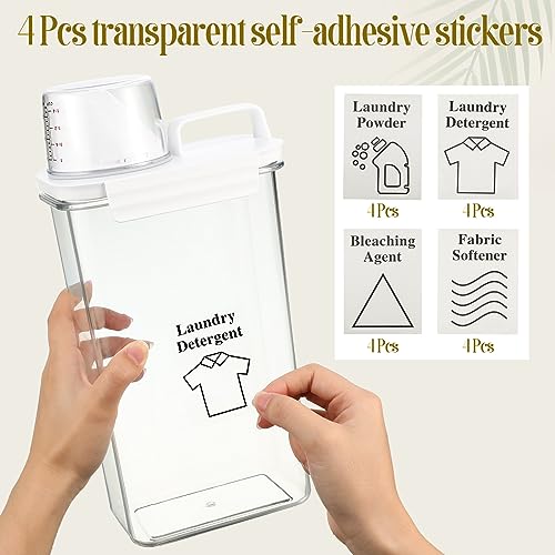4 Pcs Laundry Detergent Dispenser Fabric Softener Dispenser 78/98 oz Laundry Powder Container Laundry Detergent Holder with Lid 16 Removable Labels for Soap Rice Oatmeal PET Food Grain, Clear (98 oz)