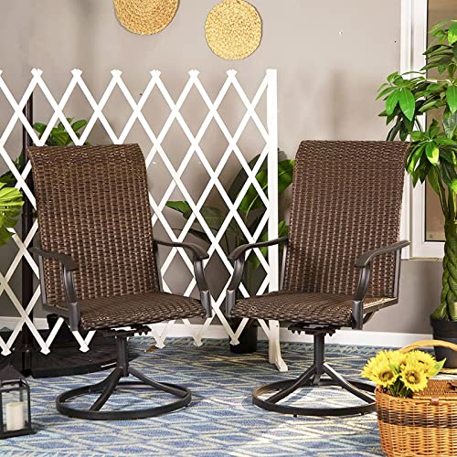 PHI VILLA High Back Outdoor Rattan Dining Chairs Set of 2 Pieces Wicker Swivel Dining Chairs for Outside Heavy Duty Wicker Patio Furniture Sets Bistro Chairs for Garden,Backyard,Lawn(2 Pieces)