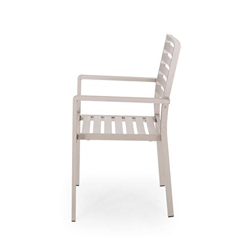Daisy Outdoor Modern Aluminum Dining Chair (Set of 2), Silver