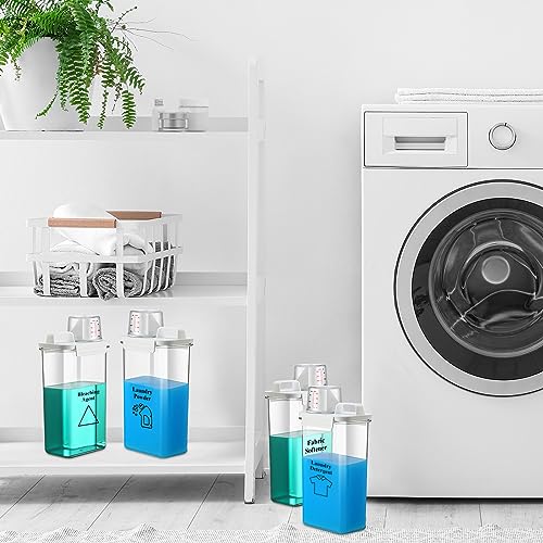 4 Pcs Laundry Detergent Dispenser Fabric Softener Dispenser 78/98 oz Laundry Powder Container Laundry Detergent Holder with Lid 16 Removable Labels for Soap Rice Oatmeal PET Food Grain, Clear (98 oz)