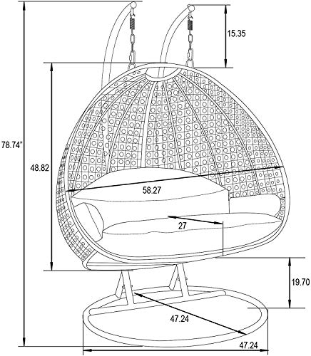 ISLAND GALE® Elegant Design Double SEAT Wicker Swing Chair DIY Suit Your OWN Hanging Convenience. (Latte/Cream) Base and Poles are Not Included.