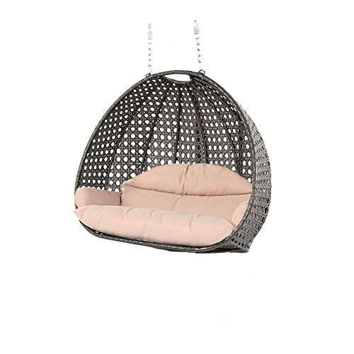 ISLAND GALE® Elegant Design Double SEAT Wicker Swing Chair DIY Suit Your OWN Hanging Convenience. (Latte/Cream) Base and Poles are Not Included.
