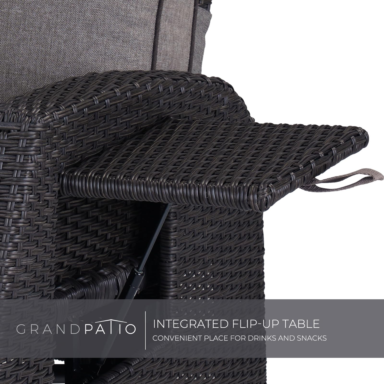 Grand patio Outdoor Reclining Chairs with Extended Footrest Adjustable WickerPatio Lounge Recliner up to 150° with Flip Side Table Cool Grey