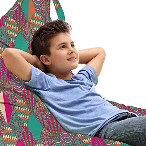 Lunarable Art Deco Lounger Chair Bag, Vintage Style Layout of Leaves Ethnically Inspired Elements in Warm Colors, High Capacity Storage with Handle Container, Lounger Size, Multicolor