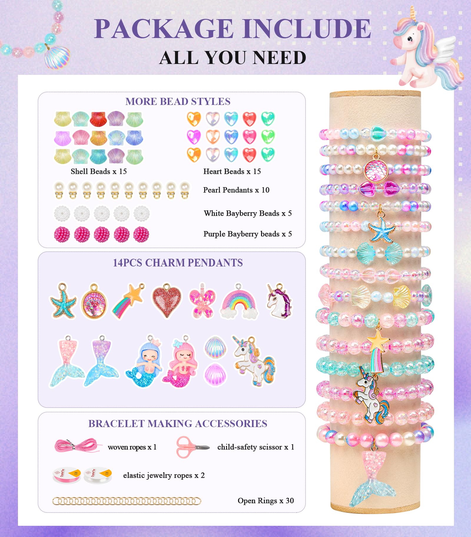 DUDUCOFU 900Pcs Mermaid Bracelet Making Kit + 30 Pack White Velvet Hangers