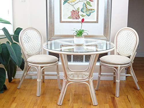 Set of 2 Denver Dining Handmade Wicker Side Chairs with Cream Cushions Natural Rattan, Colonial