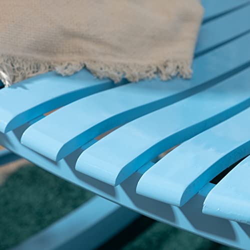 ALIMORDEN Solid Wood Porch Rocking Chair, High Back Slat Reclining Seat Patio Chair, Indoor Outdoor, Blue