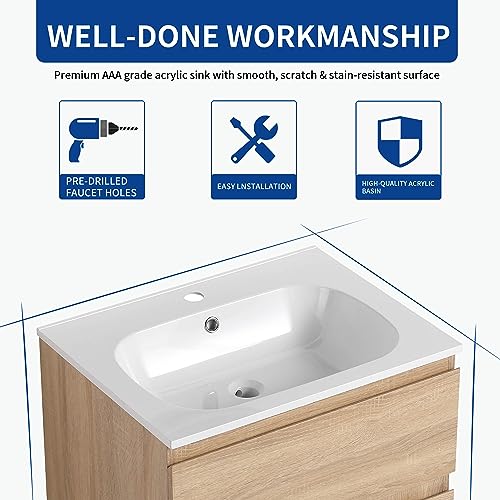 Kootlena Wall Mounted Bathroom Vanity with Sink Combo, Modern 24" Bathroom Vanity Set with Top Basin & 2 Storage Drawers, Floating Bath Storage Cabinet w/Gel Sink