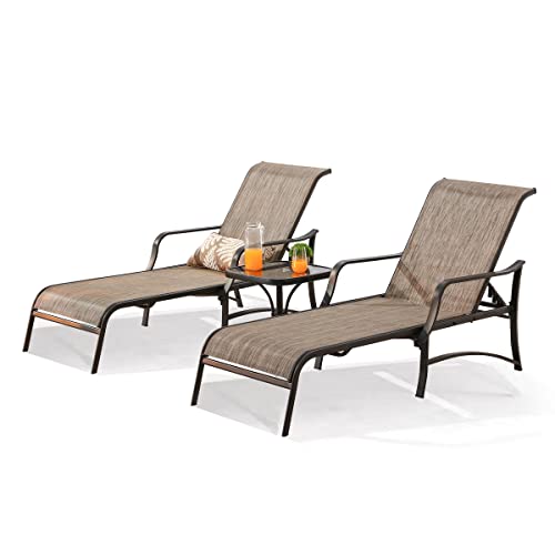 PatioFestival Patio Chaise Lounge Outdoor Adjustable Back Metal Lounge Chair with Bistro Table 3 Pieces for Porch Backyard Pool