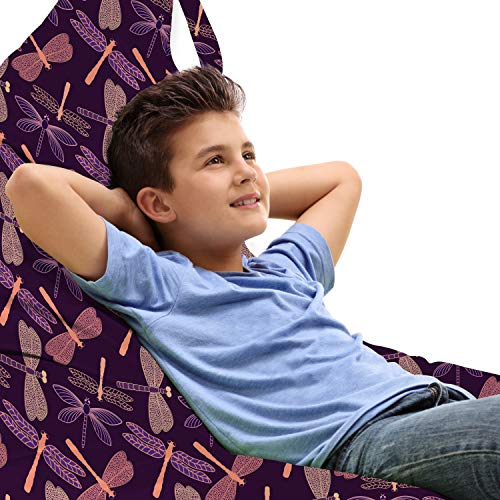 Lunarable Dragonfly Lounger Chair Bag, Negative Effect Damselfly Mosaic Patterned Wings, High Capacity Storage with Handle Container, Lounger Size, Purple and Salmon