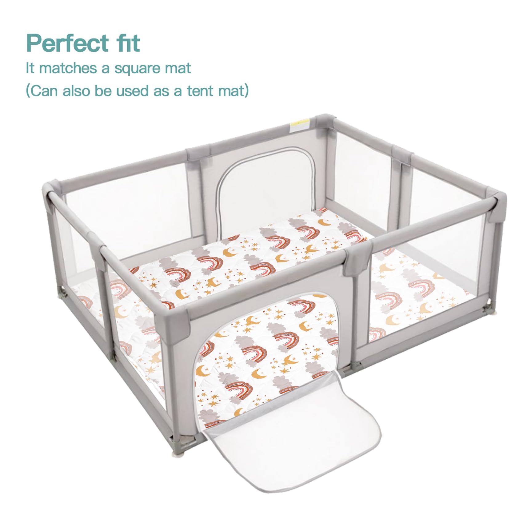 Playpen Mat,Thick & Soft 50x50 Play Mat for Playpen,One-Piece Crawling Mat for Floor Compatible with TODALE and LIAMST Playpen,Non Slip Cushioned Baby Mats for Infants,Babies,Toddlers(Rainbow)