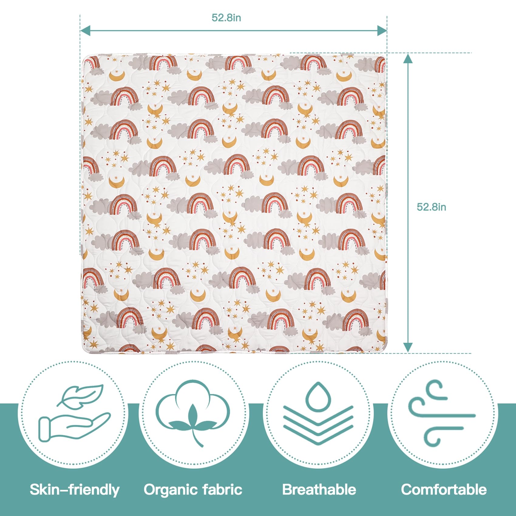 Playpen Mat,Thick & Soft 50x50 Play Mat for Playpen,One-Piece Crawling Mat for Floor Compatible with TODALE and LIAMST Playpen,Non Slip Cushioned Baby Mats for Infants,Babies,Toddlers(Rainbow)