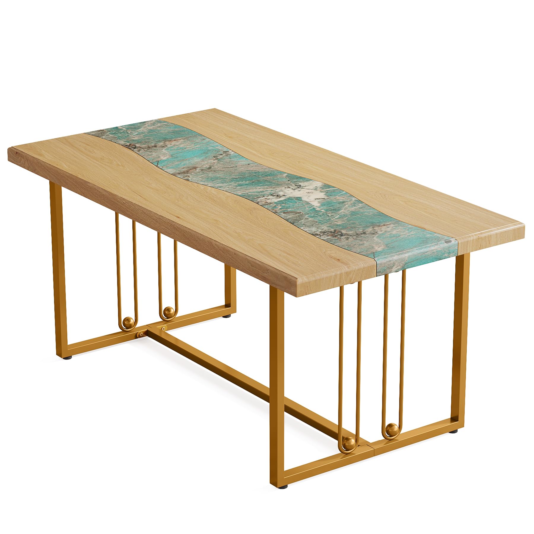 Tribesigns 63 Inches Conference Table with Amazonian Green Faux Marble & Light Brown Finish, Modern 5FT Meeting Tables with Stylish Metal Legs, Rectangular Business Seminar Training Table