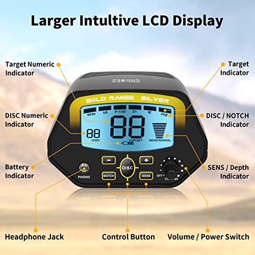 SAKOBS Metal Detector for Adults Waterproof - Professional Higher Accuracy Gold Detector with LCD Display, DISC & Notch & All Metal Mode, Advanced DSP Chip 10" Coil Metal Detectors