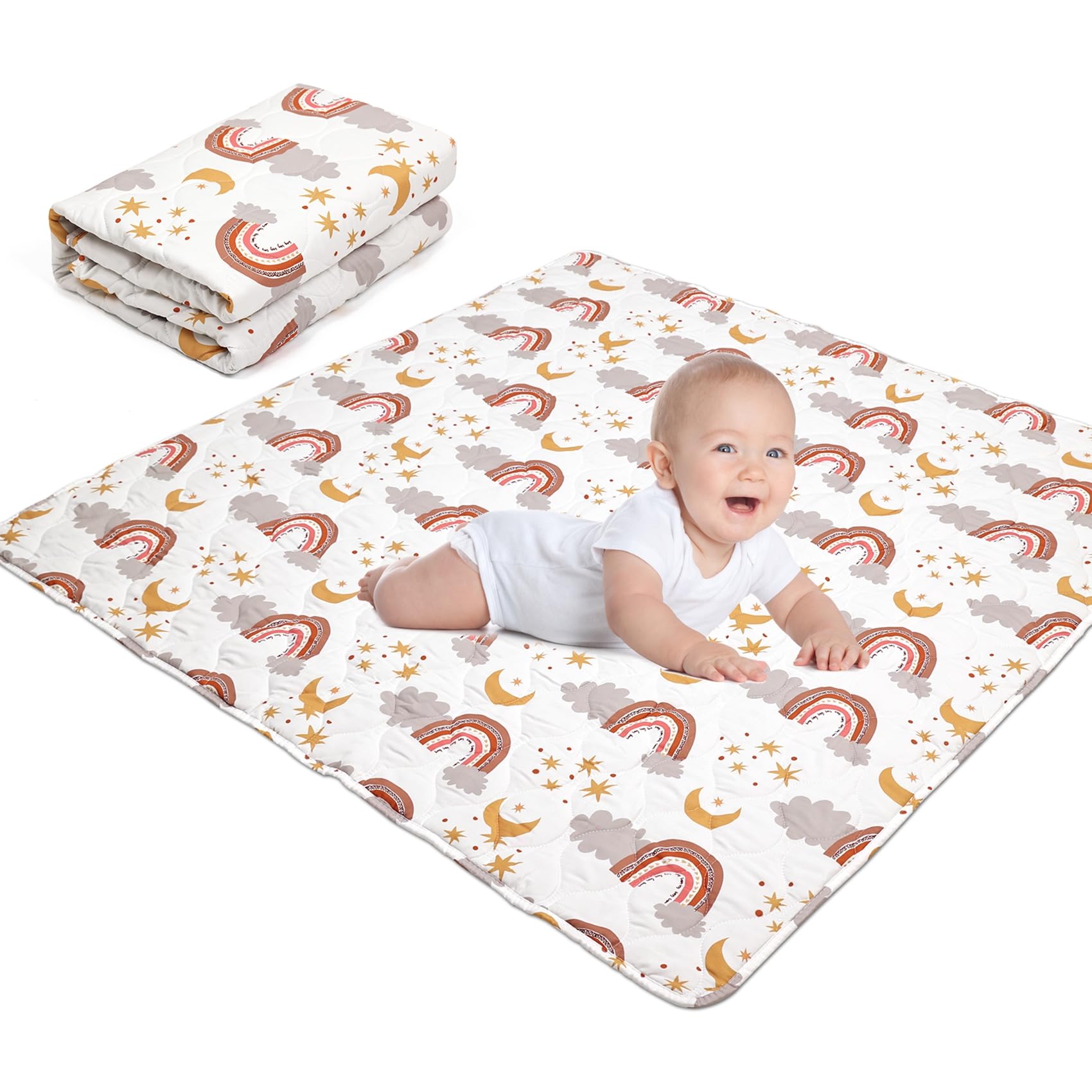 Playpen Mat,Thick & Soft 50x50 Play Mat for Playpen,One-Piece Crawling Mat for Floor Compatible with TODALE and LIAMST Playpen,Non Slip Cushioned Baby Mats for Infants,Babies,Toddlers(Rainbow)