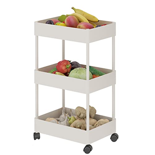 POCHY Multipurpose Kitchen Storage Wagon Serving Trolley Cart Tool-Free Installation Storage Shelf with Wheels 3-Tier Utility Rolling Carts for Living Room Bathroom Kitchen 2 Colors (Color : White,
