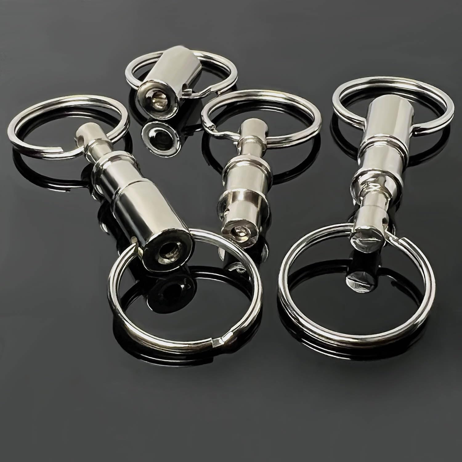 Tenalleys 4 Pack Quick Release Keychain Detachable Pull Apart Keychain Dual Pull Apart Key Chain(Silver)