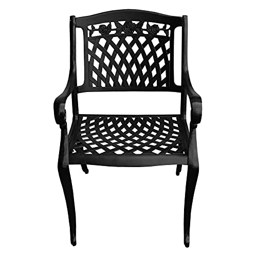 Oakland Living 1855-ROSE-MESH-KD-CHAIR-LBK Ornate Traditional Outdoor Cast Aluminum Black Rose Patio Dining Chair