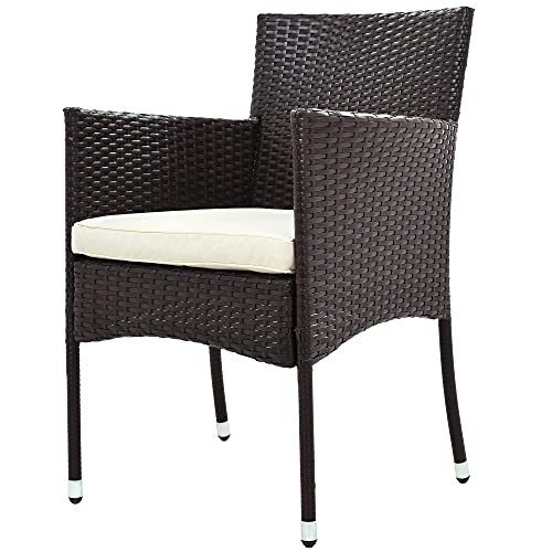 SAWQF 4Pcs Outdoor Garden Patio Furniture Set Rattan Include 1 2-Seat Sofa+2 Arm Chairs+1 Tea Table Brown w/White Cushion