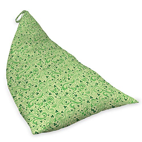 Lunarable Shamrock Lounger Chair Bag, Swirls and Leaves Pattern Classical St Patrick's Day Arrangement, High Capacity Storage with Handle Container, Lounger Size, Pale Green Emerald Green
