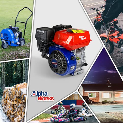 AlphaWorks Gas Engine 7HP Motor Horizontal 4 Stroke OHV Recoil Start 3600RPM 8.85Ft-Lbs/12Nm Torque 3/4"x2.43β Shaft 3/16" Keyway 5/16β-24 UNF End Tapped Go Kart Log Splitter EPA/CARB Certified