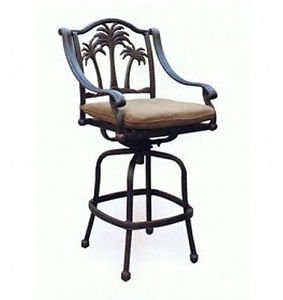 Sunvuepatio Patio Bar Stools Set of 2 Swivel Palm Tree Cast Aluminum Outdoor Desert Bronze