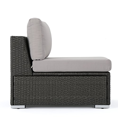 Christopher Knight Home Santa Rosa Outdoor Wicker Armless Sectional Sofa Seat with Aluminum Frame and Water Resistant Cushions, Grey / Silver