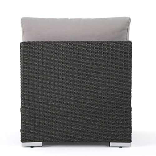 Christopher Knight Home Santa Rosa Outdoor Wicker Armless Sectional Sofa Seat with Aluminum Frame and Water Resistant Cushions, Grey / Silver