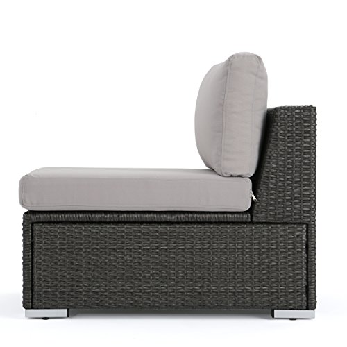 Christopher Knight Home Santa Rosa Outdoor Wicker Armless Sectional Sofa Seat with Aluminum Frame and Water Resistant Cushions, Grey / Silver