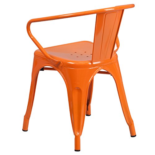 EMMA + OLIVER Commercial Grade Orange Metal Indoor-Outdoor Chair with Arms