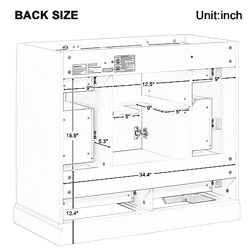 Merax 36" Bathroom Vanities Sink Set, Ceramic Undermount Top, Freestanding Cabinet with Door and Multi-Functional Drawers, Storage Divider, White