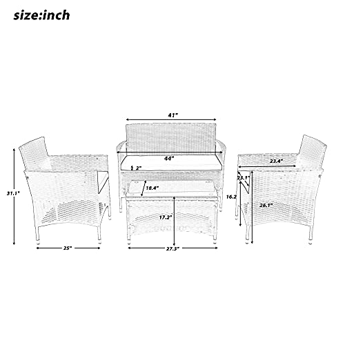 SAWQF Outdoor Furniture Set 4 Piece Rattan Sofa Seating Group with Cushions for Garden Patio Terrace 2 Colors (Color : E)