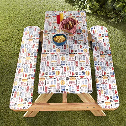 The Lakeside Collection Picnic Table and Bench Seat Covers with Elastic Edges - BBQ - 3 Pieces