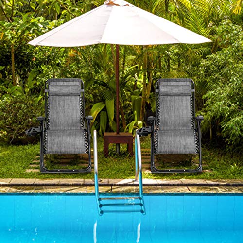 Goplus Zero Gravity Chairs, X-Large Outdoor Lounge Lawn Chair with Cup Holder & Detachable Headrest, Adjustable Folding Patio Recliner for Pool Porch Deck Oversize (Gray)