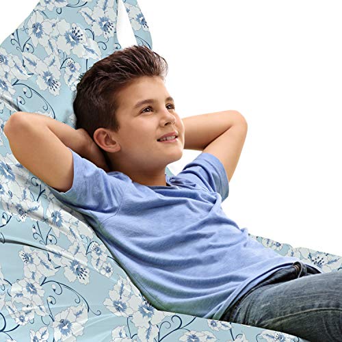 Lunarable Pale Blue Lounger Chair Bag, Vintage Victorian Hibiscus Flourish Gardening Plants Romantic Bridal, High Capacity Storage with Handle Container, Lounger Size, Blue Pale Blue White