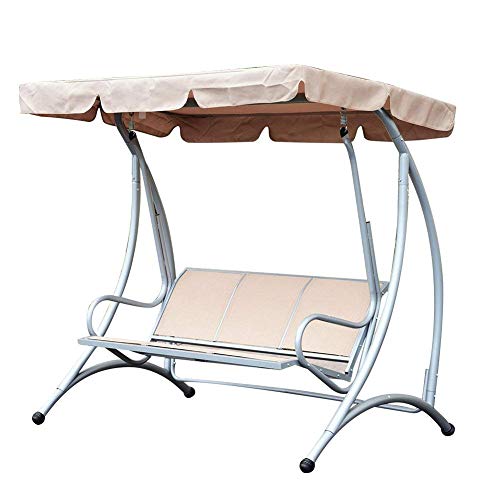 3 Seat Outdoor Patio Swing Chair, Swing Canopy Waterproof Cover Outdoor 3 Person Chair Top Cover(Beige)