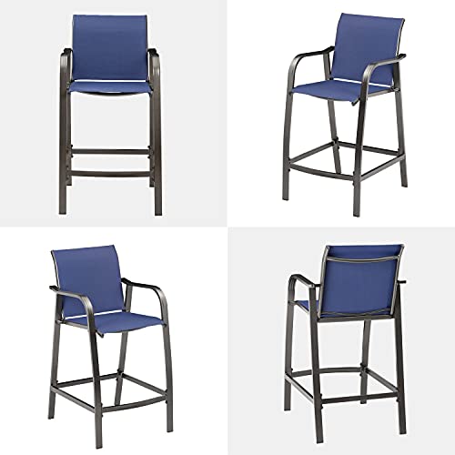 Pellebant Aluminum Outdoor Bar Stool Set of 2, Patio Counter Height Stools & Bar Chairs All-Weather for Backyard, Pool, Garden, Deck,Brown Frame, 27.5'' Seat Height,270 lb Capacity-Navy Blue