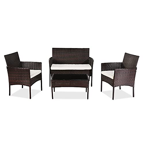 SAWQF Three Colors Patio Furniture Set Outdoor Living Room Balcony Rattan Furniture Four-Piece-Brown Outdoor Furniture (Color : E)