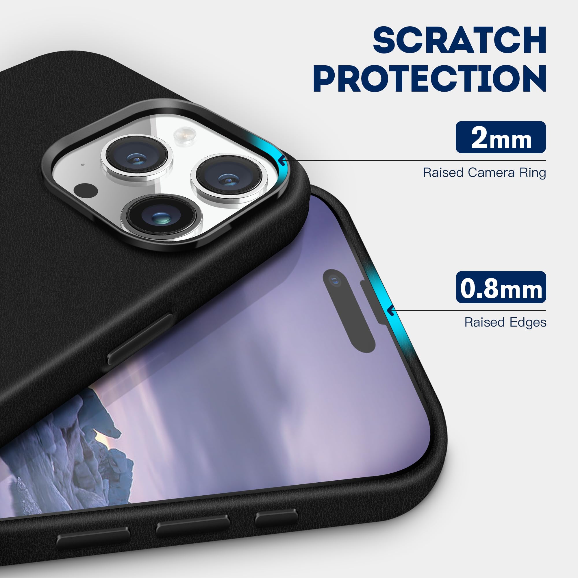 kingflag Vegan Leather Magnetic Case for iPhone 15 Pro Max Wireless Charging, Compatible with MagSafe, Metal Buttons, Shockproof Protective Phone Case Cover for Women Men 6.7" (Matte Black)