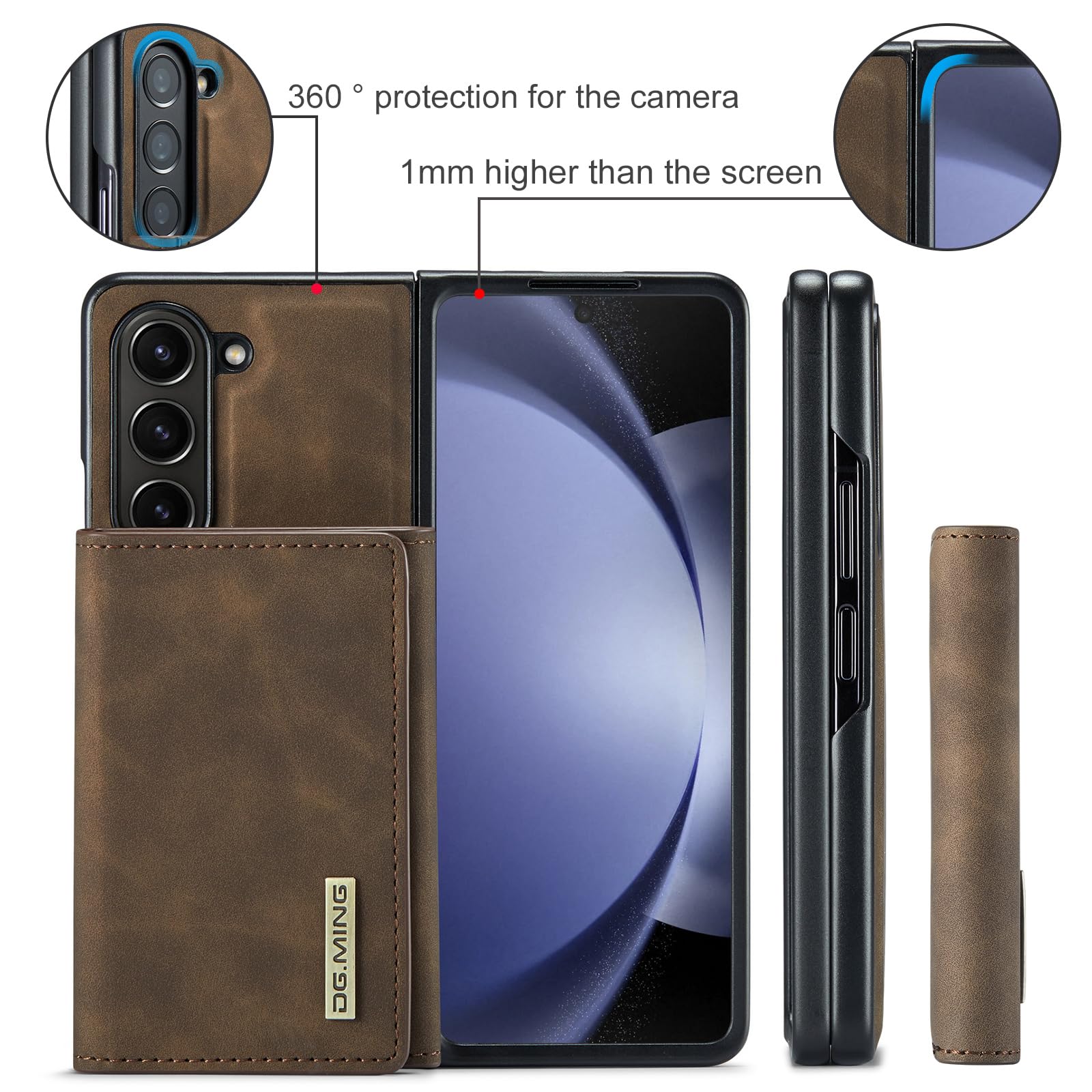 Oidealo 2 in 1 Wallet Case for Samsung Galaxy Z Fold 5, DG.MING Retro Leather Cell Phone Back Cover Magnetic Detachable with Trifold Wallet Credit Card Cash Holder (Coffee)