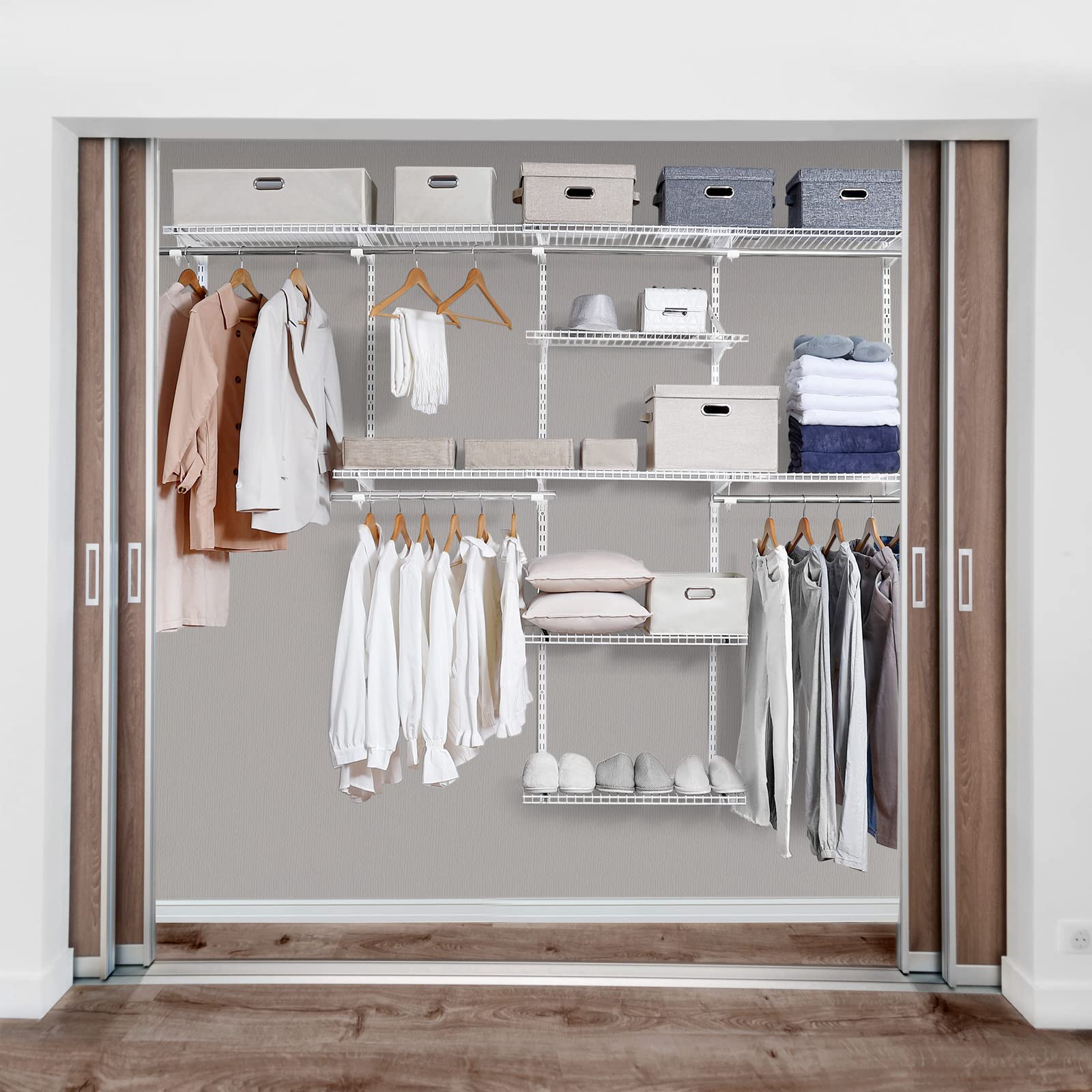 Homde Closet Organizer System Wall Mounted + Closet Organizer Storage System with 2 Storage Drawers and 3 Expandable Stainless Steel Hanger Rods