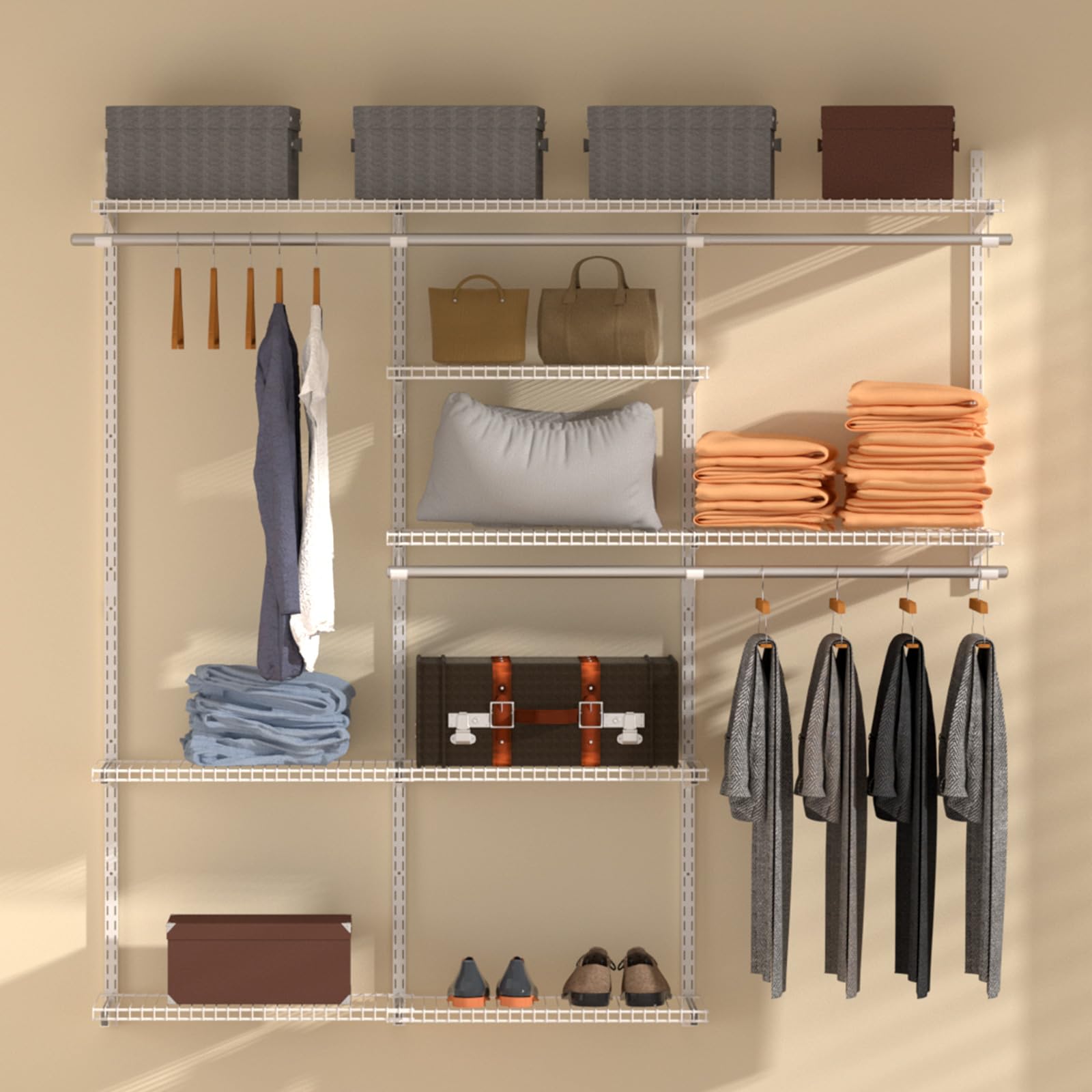 Homde Closet Organizer System Wall Mounted + Closet Organizer Storage System with 2 Storage Drawers and 3 Expandable Stainless Steel Hanger Rods