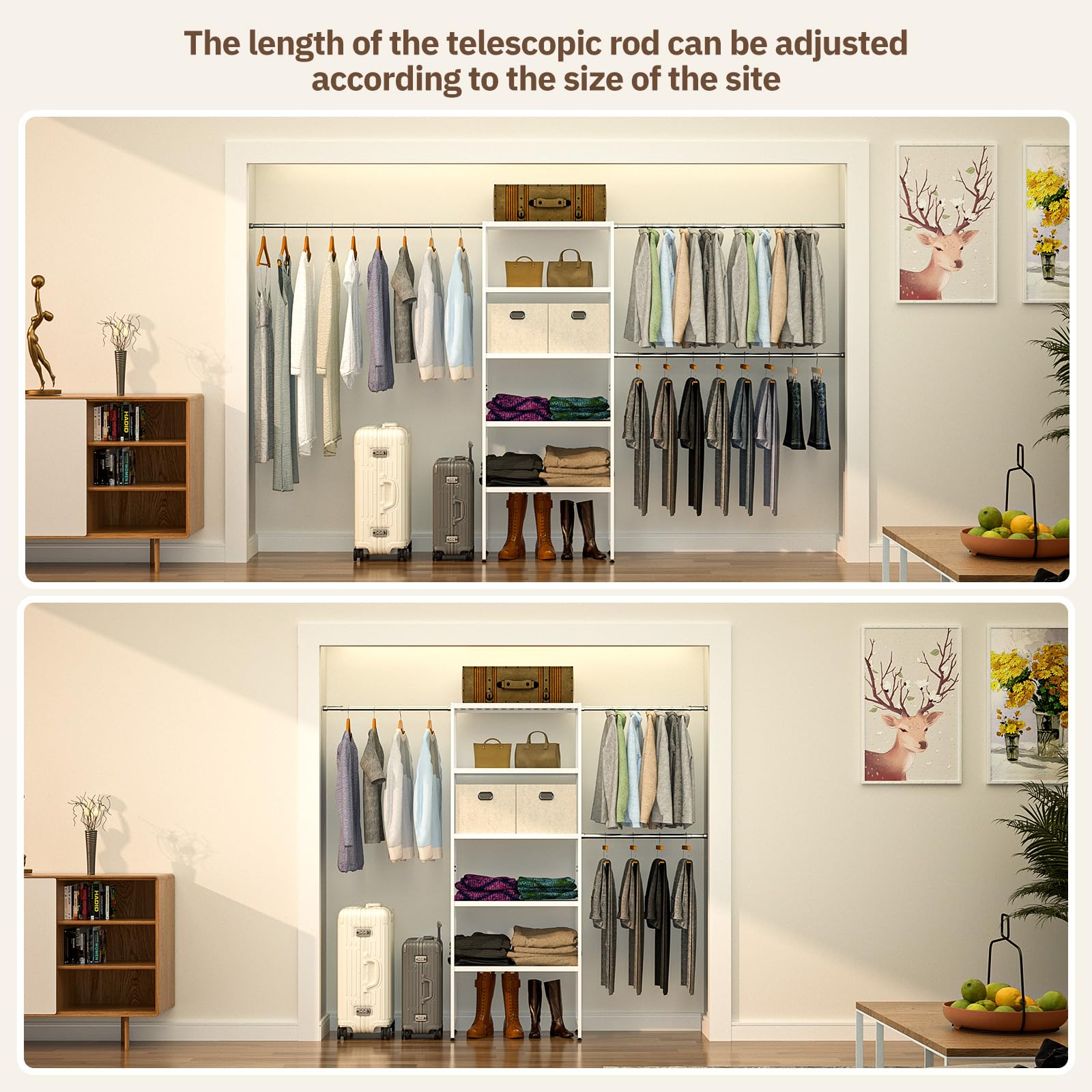 Homde Closet Organizer System Wall Mounted + Closet Organizer Storage System with 2 Storage Drawers and 3 Expandable Stainless Steel Hanger Rods